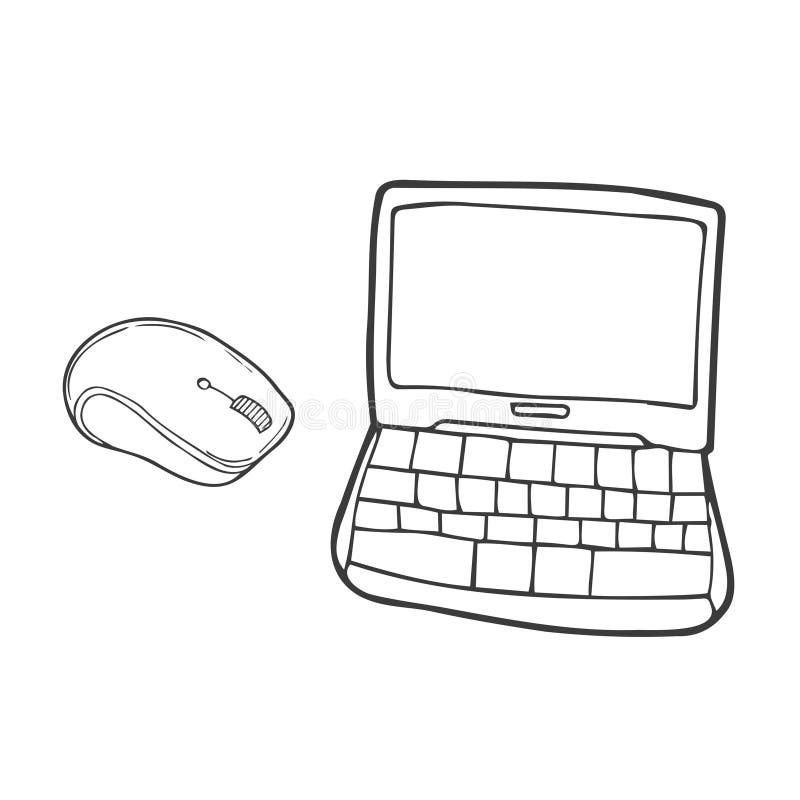 Doodle Laptop and Mouse Sketch in Vector Stock Illustration ...