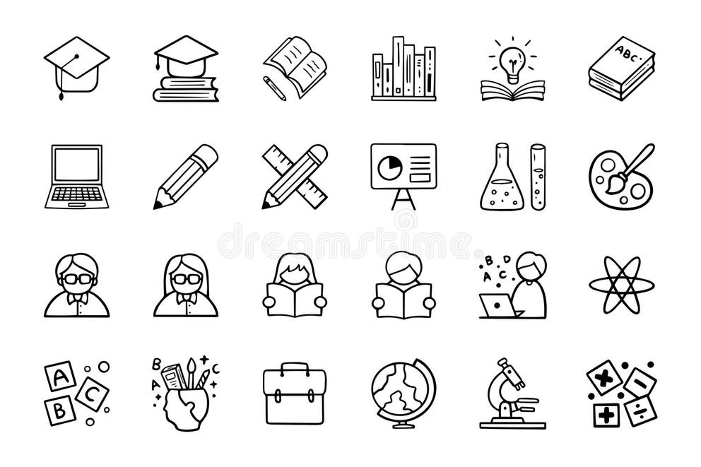 Doodle Learning Education School Icon Set Stock Vector - Illustration ...