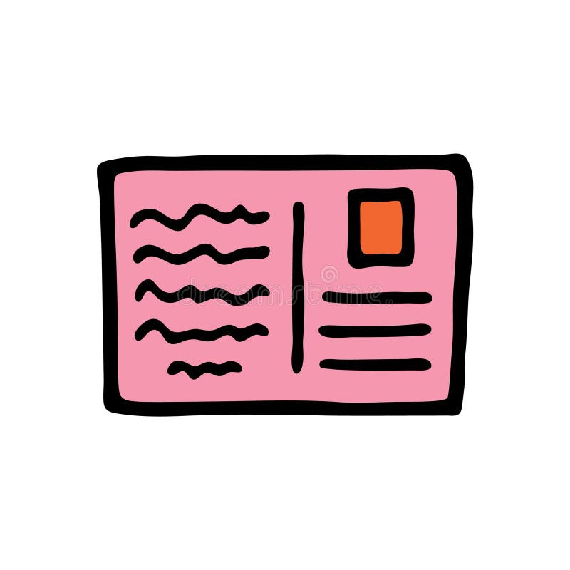 Doodle Letter Postcard Icon or Logo, Hand Drawn with Thin Black Line ...