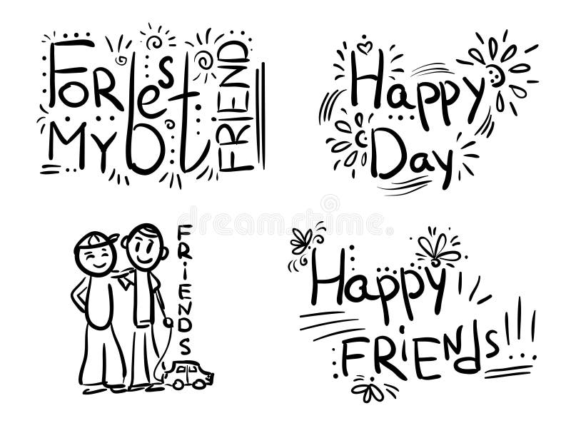 Doodle Friends Taking Selfie Photo Group of Men and Women Make Self ...