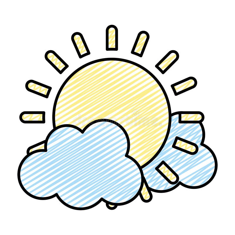Doodle Sun with Spring Weather and Clouds Background Stock Vector ...