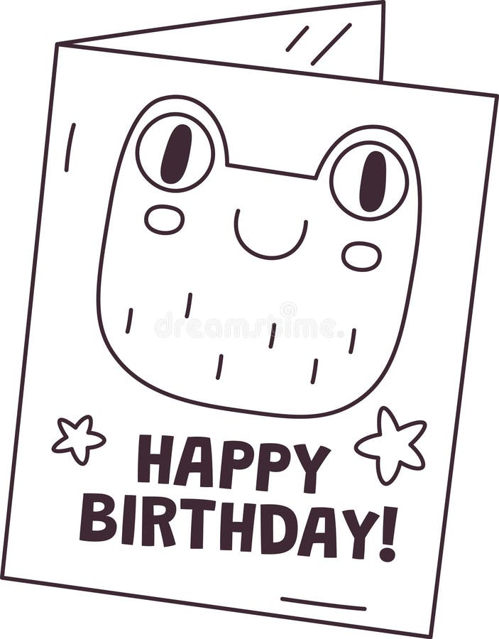 Doodle Line Happy Birthday Frog Card Stock Vector - Illustration of ...