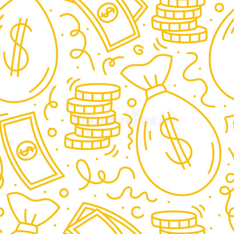 Doodle Line Money Symbols. a Bag of Money, a Paper Bill and a Stack of ...