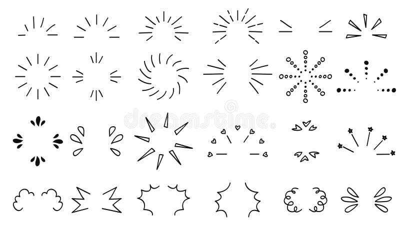 Doodle Line Sparkles and Rays. Hand- Drawn Explosion Lines Confetti ...