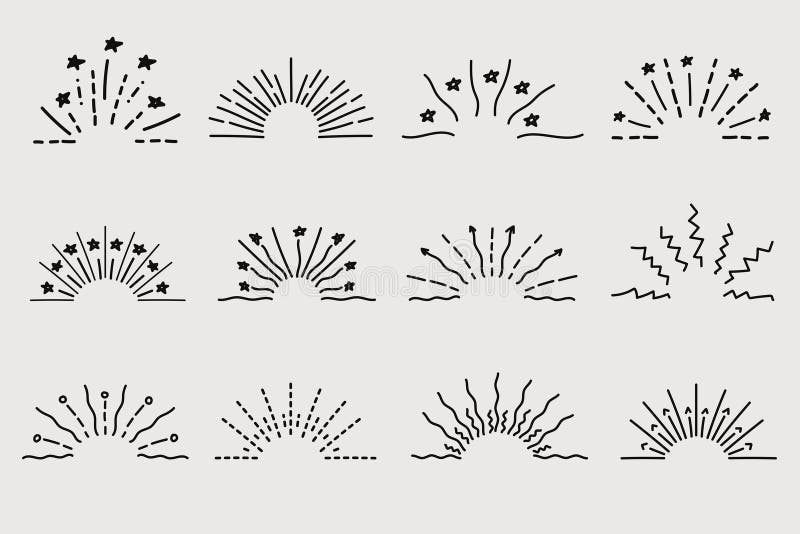Doodle Line Sparkles and Rays. Hand- Drawn Explosion Lines Confetti ...