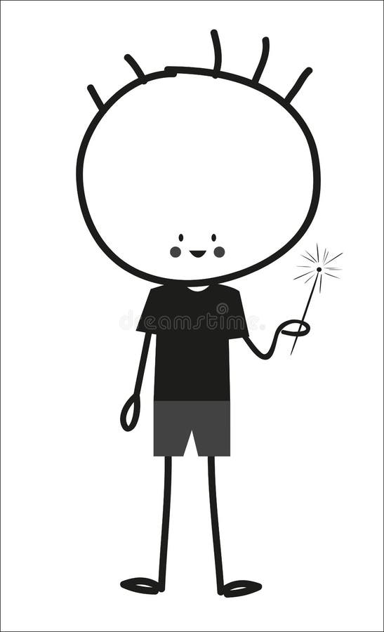 Doodle Little Boy Playing Fireworks Stock Vector - Illustration of ...