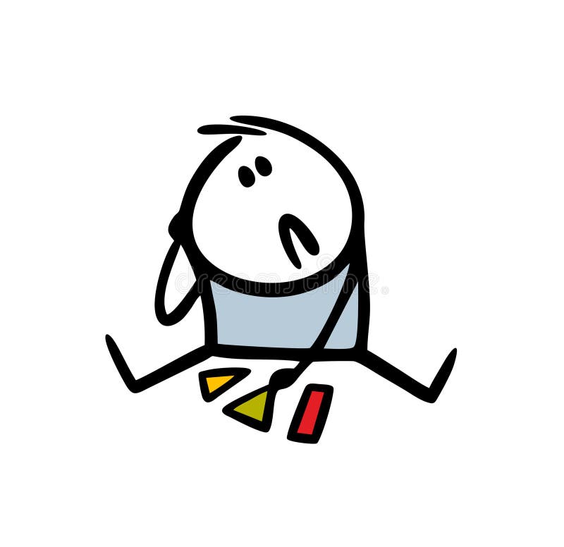 Doodle Little Boy Sits on the Floor and Solves a Difficult Problem ...