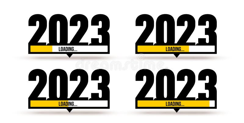 Doodle with 2023 Loading. Set of New Year Download Screen. Progress Bar ...