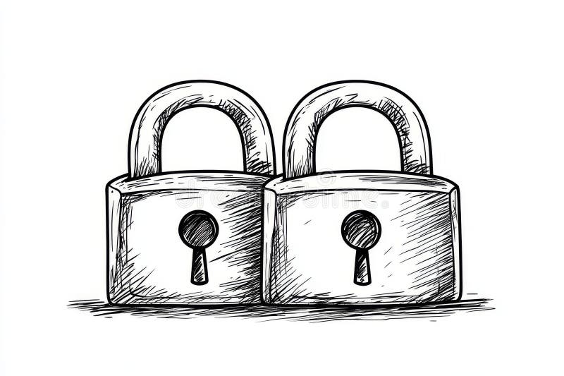 A Doodle Lock Depicted in Two Different Hand-drawn Sketch Styles Stock ...