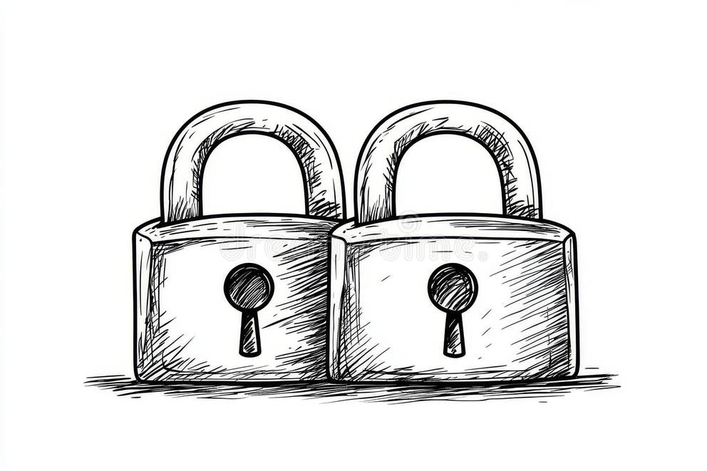 A Doodle Lock Depicted in Two Different Hand-drawn Sketch Styles Stock ...