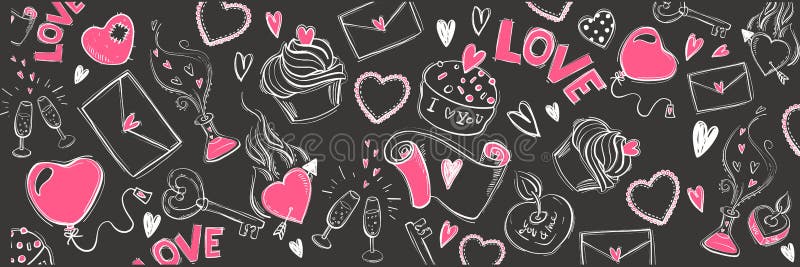Doodle Love Background Illustrations - Valentines Day Banner Stock ...