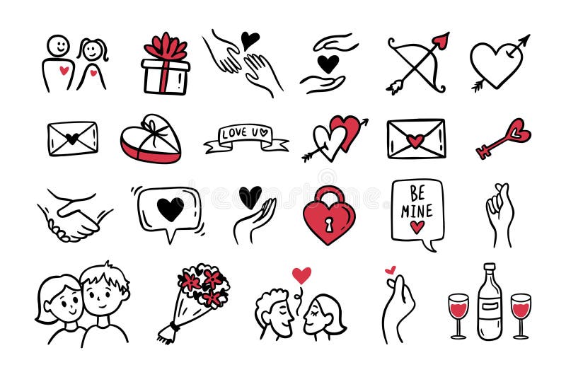Doodle Love Network Icons, Valentines Day Outline Illustration Stock ...