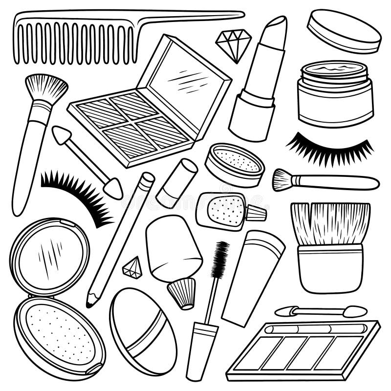 Doodle MakeUp Icons Line Art Vector Illustration Stock Vector ...