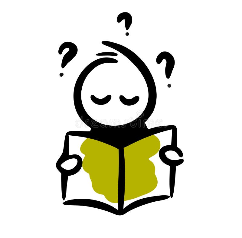 Doodle Man Reading Smart Book and Ask Questions. Stock Vector ...