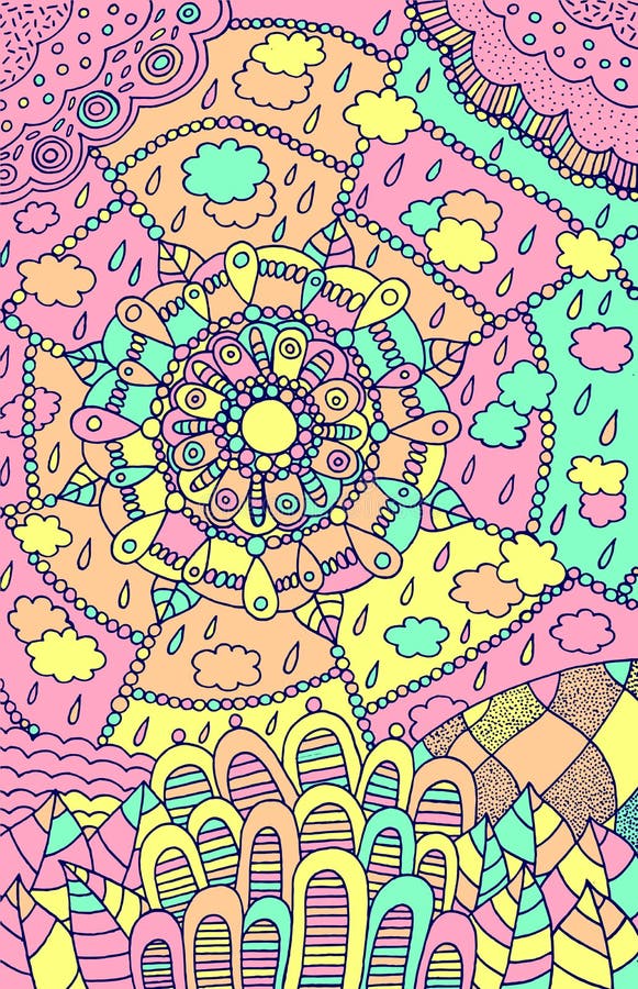 Psychedelic Cartoon Abstract Doodle. Ink Line Drawing. Colorful Surreal ...