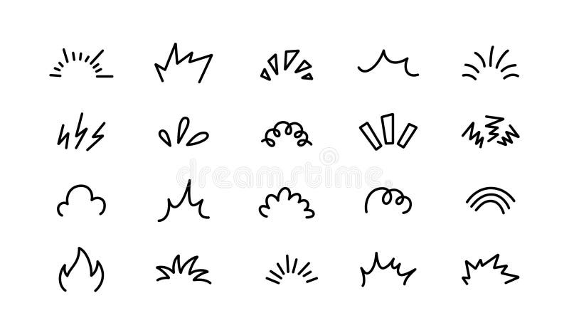 Doodle Manga Comic Expression Element. Hand Drawn Shine Sunburst Ray ...