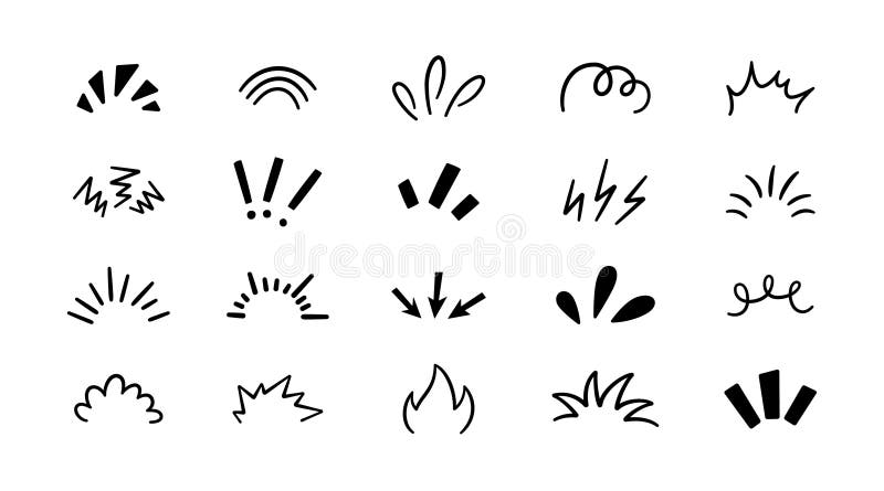 Doodle Manga Comic Expression Elements. Hand Drawn Shine Sunburst Ray ...