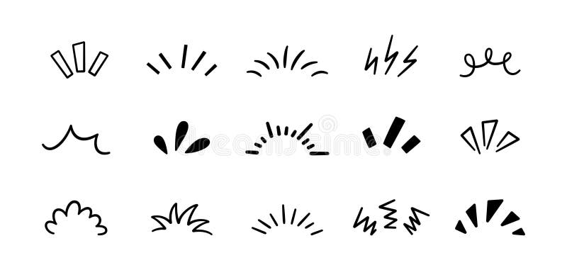 Doodle Manga Comic Expression Elements. Hand Drawn Shine Sunburst Ray ...