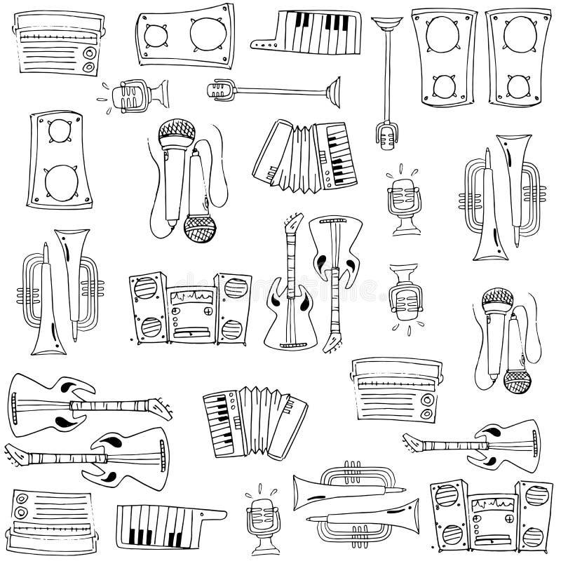 Doodle of many tools music stock vector. Illustration of guitar - 75440335