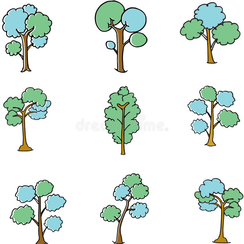 Doodle of many tree set stock vector. Illustration of season - 78354381
