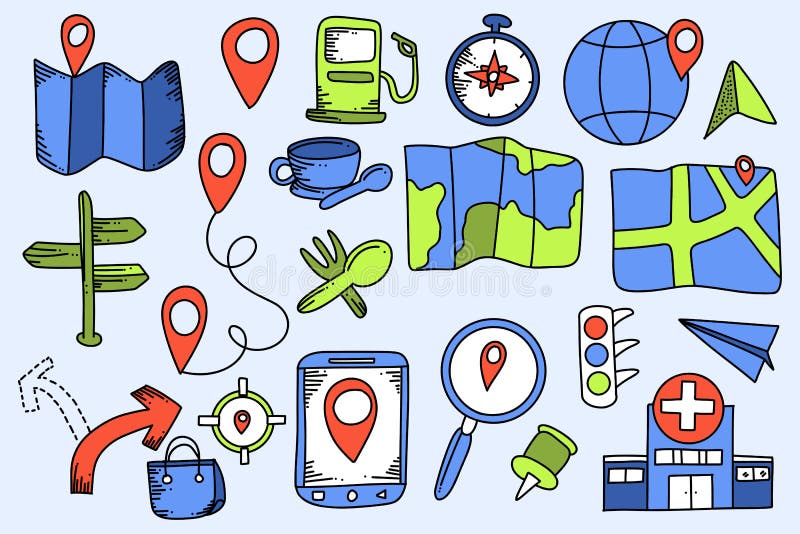 Doodle Map Location Guide Set Stock Vector - Illustration of globe ... Doodle Map Location Guide Set Stock Vector - Illustration of globe ...