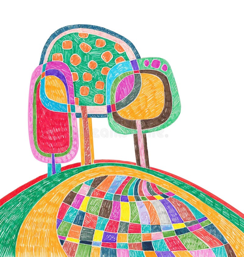 Doodle Marker Drawing of Tree Stock Vector - Illustration of flora ...