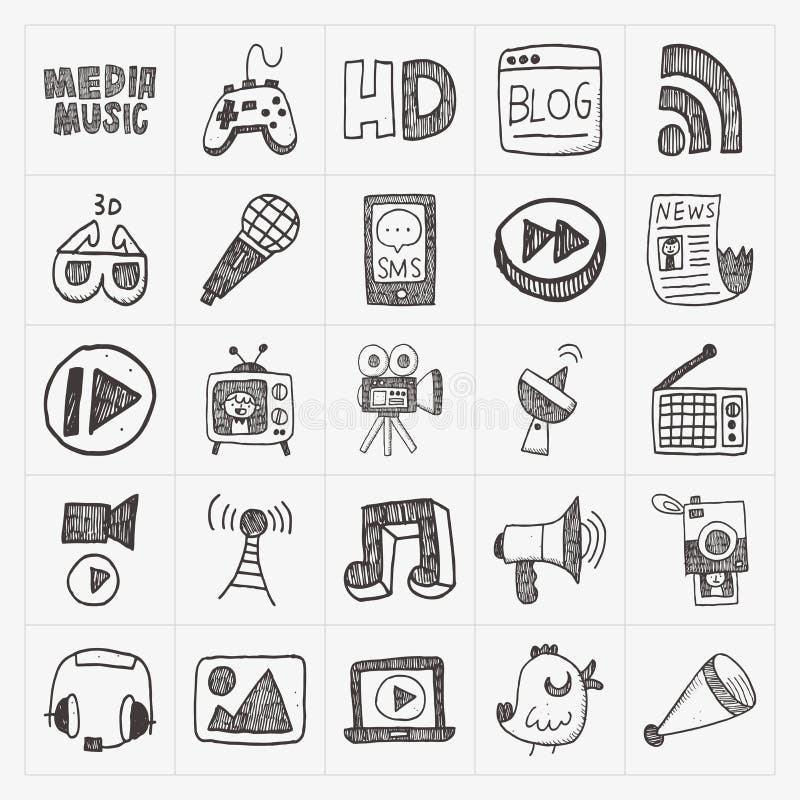 Doodle media icons set stock vector. Illustration of mobile - 35741881