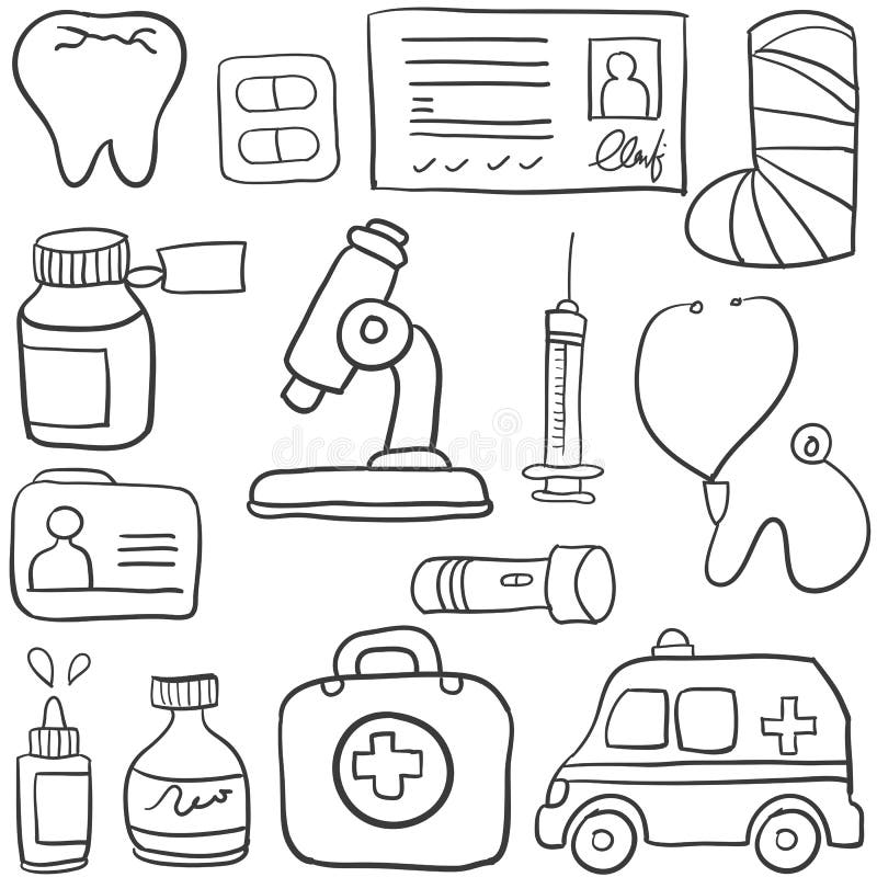 Doodle of Medical Hand Draw Collection Stock Vector - Illustration of ...
