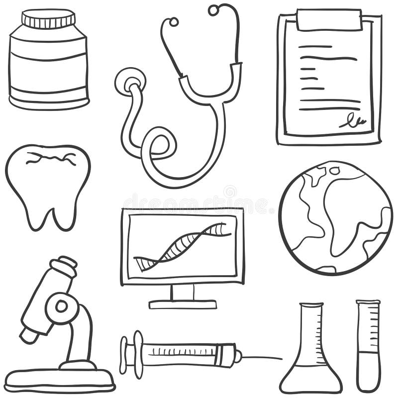 Doodle of Medical Object Set Stock Vector - Illustration of sketch ...