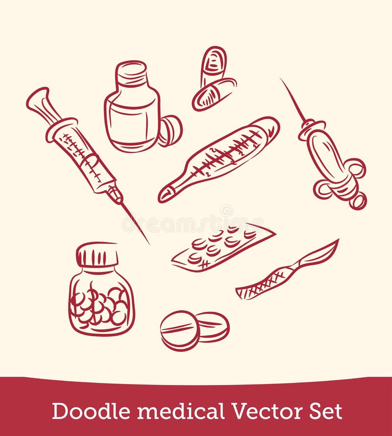 Doodle Medical Set Isolated on White Background. Vector Stock Vector ...