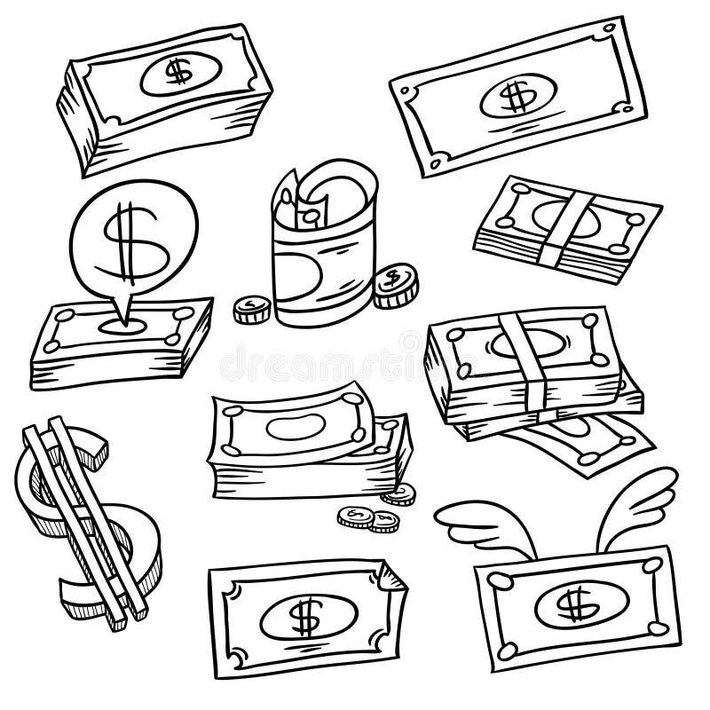 Doodle money stock illustration. Illustration of doodle - 59587349
