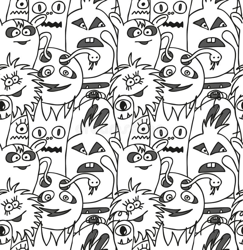 Doodle Monsters Seamless Pattern Stock Vector - Illustration of funky ...