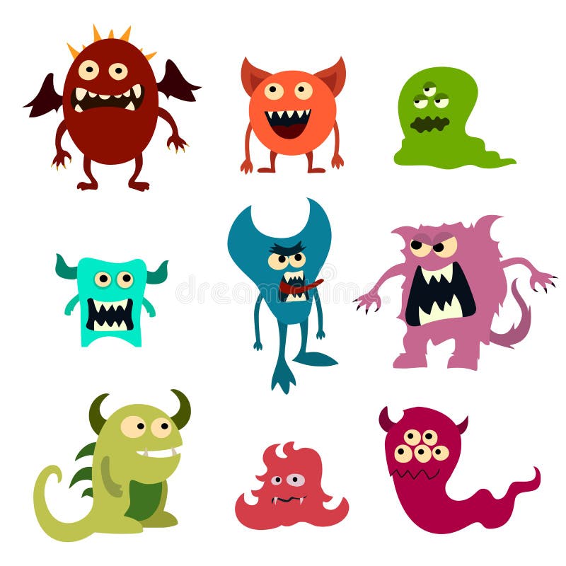 Doodle Monsters Set. Colorful Toy Cute Alien Monster Stock Vector ...