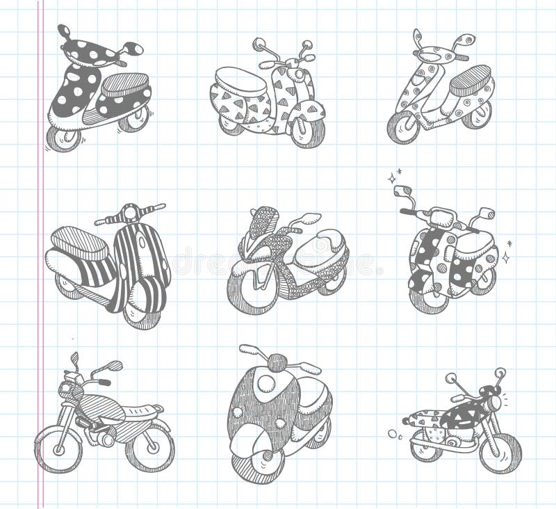 Doodle motorcycle icons stock vector. Illustration of sport - 32374088