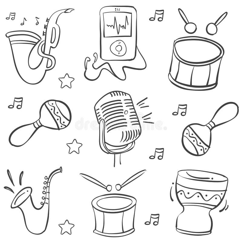 Doodle of Music Object Hand Draw Stock Vector - Illustration of record ...