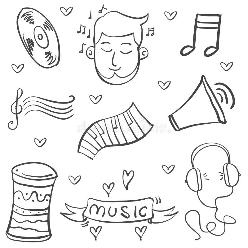 Doodle of Music Object Hand Draw Stock Vector - Illustration of record ...