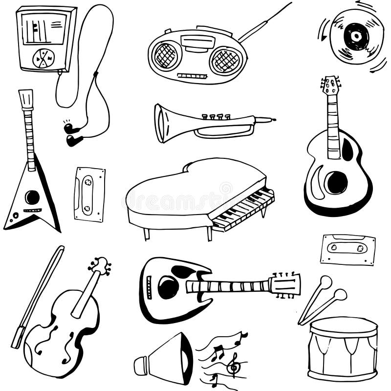 Doodle of Music Set Hand Draw Stock Vector - Illustration of guitar ...