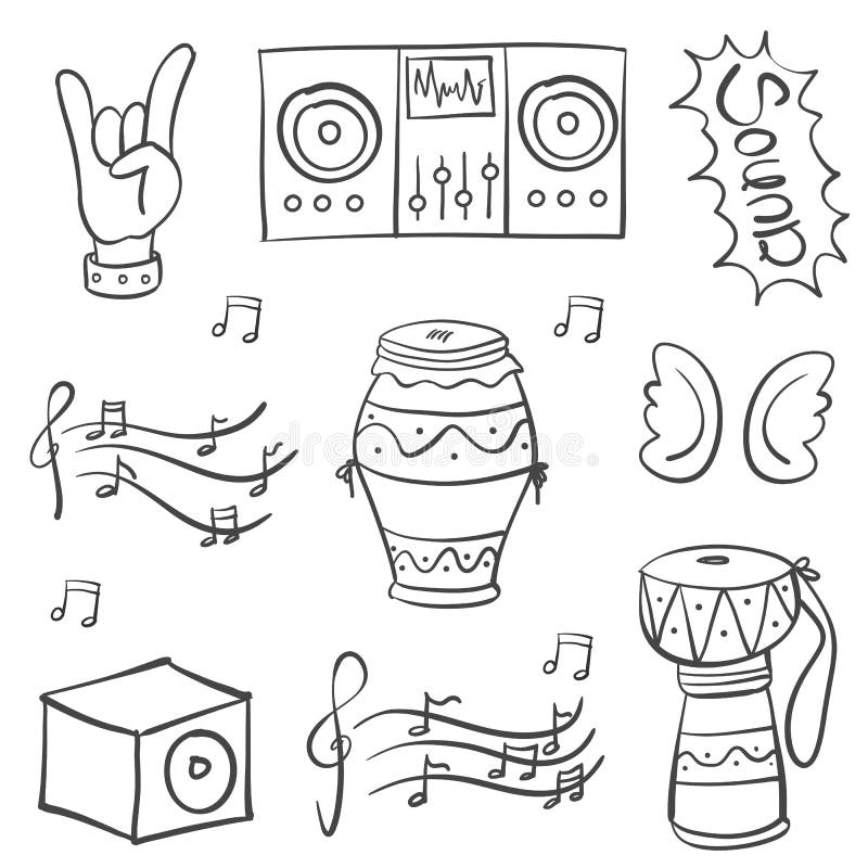 Doodle of Music Object Hand Draw Stock Vector - Illustration of record ...