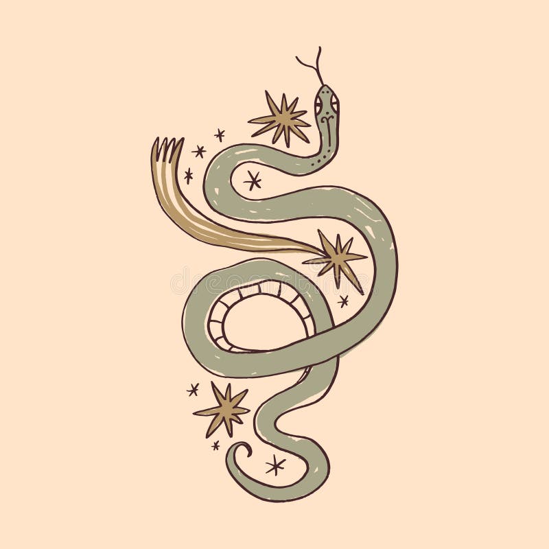Doodle Mystical Snake Illustration with Stars and Celestial Elements ...