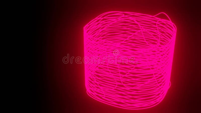 Doodle Neon 3d Objects on Black Background. Rendering of Two Wire ...