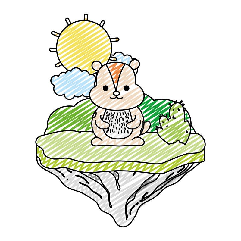 Doodle Nice Chipmunk Animal in the Float Island Stock Vector ...