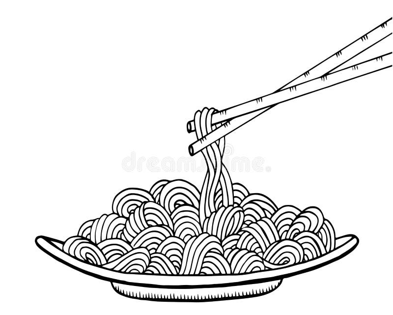 Doodle Noodle at Bowl and Fork. Hand Drawing, Vector Illustration Stock ...