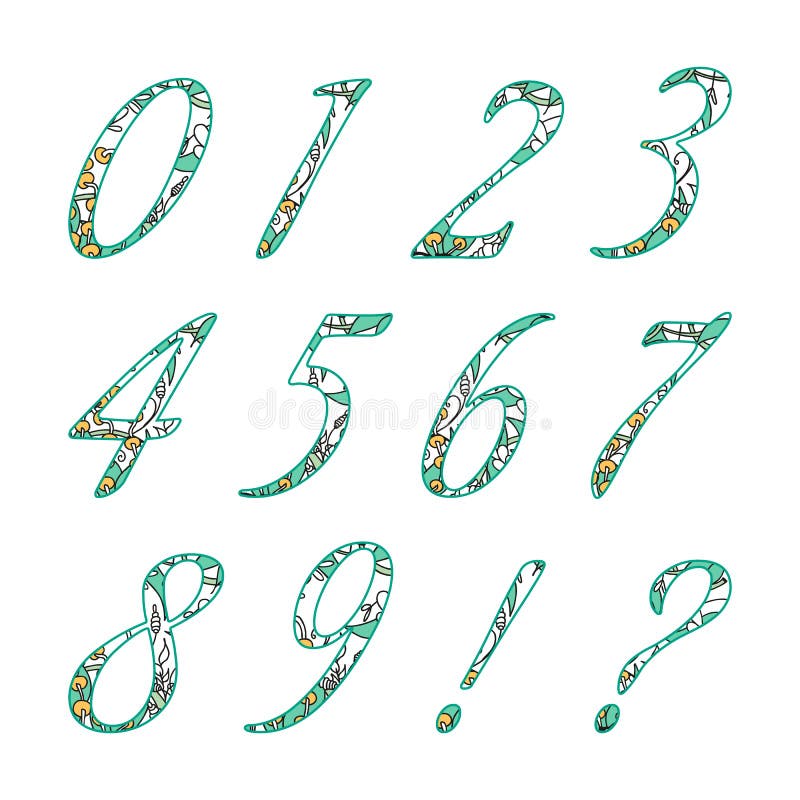 Doodle Numbers with Abstract Floral Pattern Stock Vector - Illustration ...