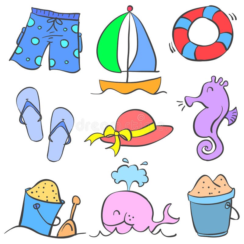 Doodle of Object Holiday Summer Theme Stock Vector - Illustration of ...