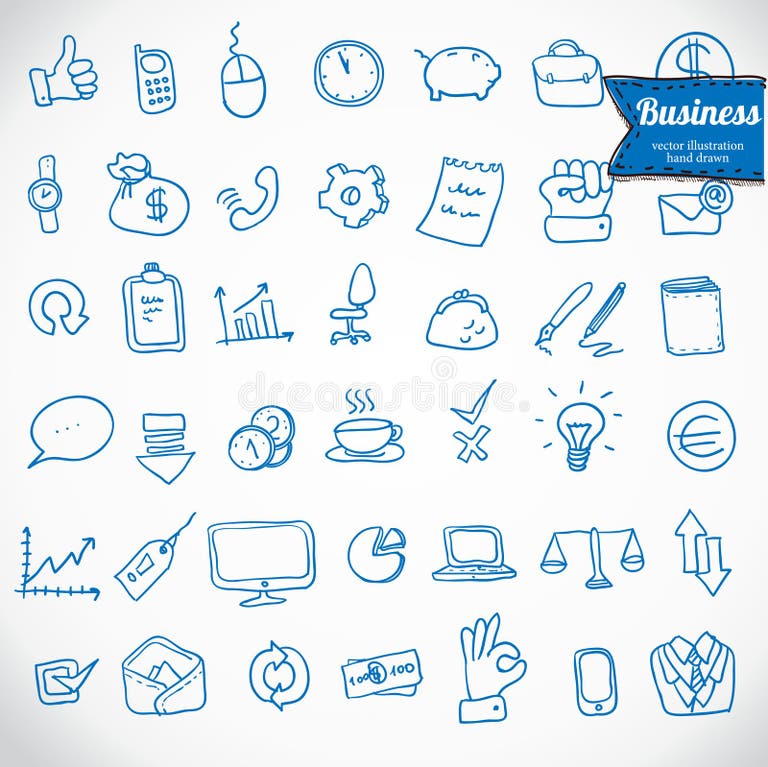 Doodle Office, Business Icons Set, Vector Stock Vector - Illustration ...