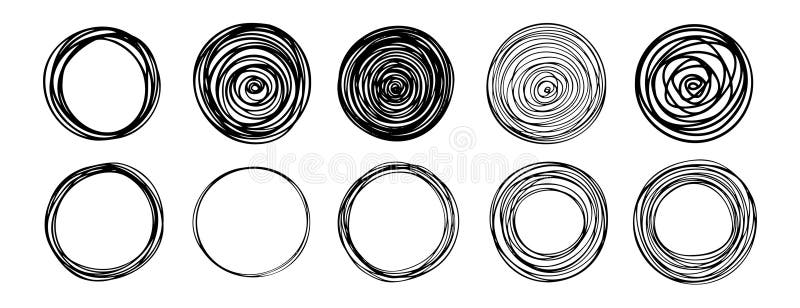 Doodle One Line Hand Drawn Scribble Circles Abstract Doodle Set Stock ...