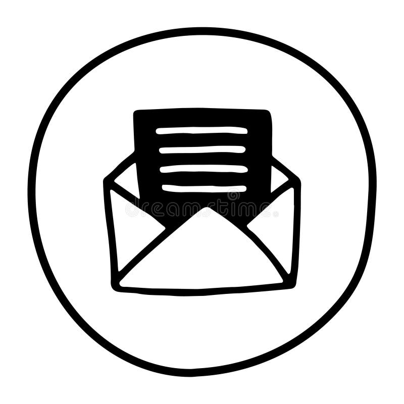 Doodle Open Envelope with Letter Icon or Logo, Hand Drawn with Thin ...