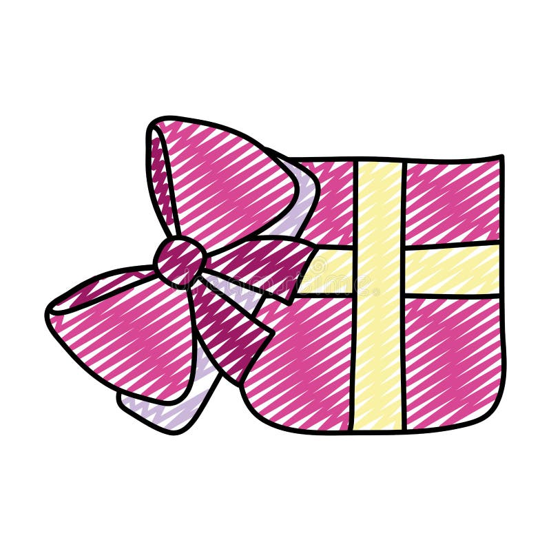 Doodle Open Present Box with Ribbon Bow Stock Vector - Illustration of ...