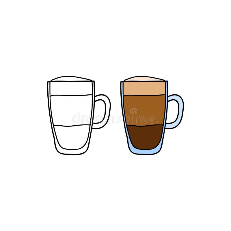 Doodle Outline and Colored Latte Coffee. Stock Vector - Illustration of ...