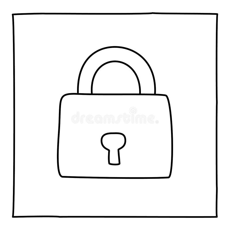 Doodle Padlock Icon or Logo, Hand Drawn with Thin Black Line. Stock ...